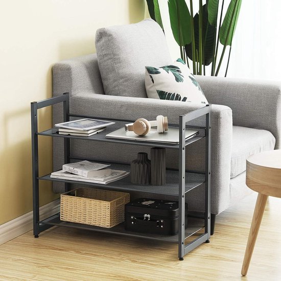 Shoe Rack with 3 Levels Metal Grid Shelves Flat or Angled Mount Shoe ...