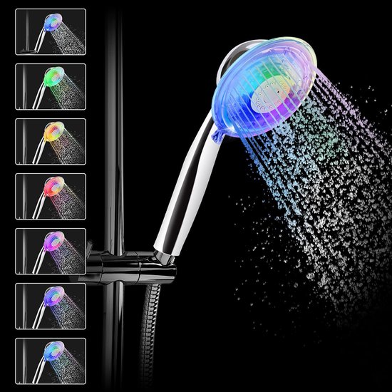 LEDGLE LED-douchekop met kleurveranderende LED-handdouche, 7 kleuren ...