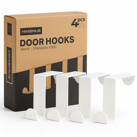 Minismus Deurhaak RVS Set 4 Stuks Deurhaken Wit – Sterke Ophanghaak ...
