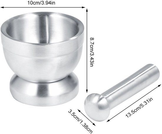 TRANKIELO® - RVS Vijzel met Stamper - Voedselveilig – Duurzaam - 10 cm ...