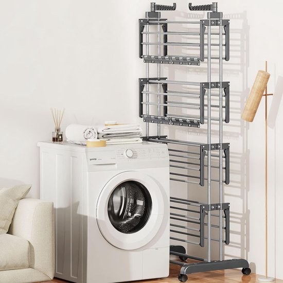 Wasrek Toren met 5 Verstelbare Niveaus - Inklapbaar Staand Droogrek met ...