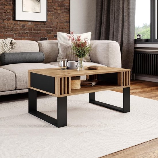 Moderne Salontafel met Houten Lamellen – Rechthoekige Tafel met ...