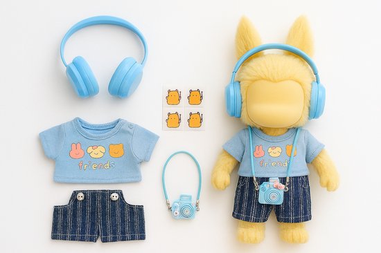 Kledingset geschikt voor Labubu – blauw Friends shirt + gestreepte ...