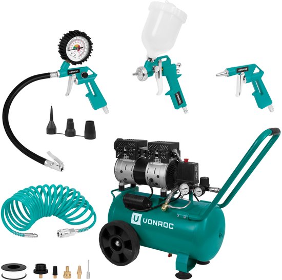 VONROC PRO Stille Compressor - 57,5dB - 24 L - 750W - Olievrij ...