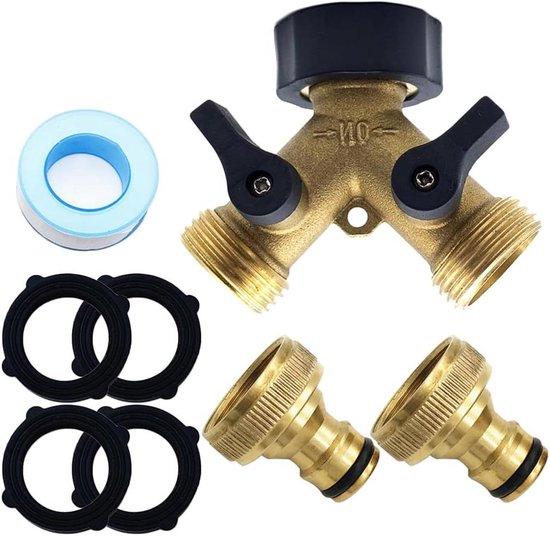 Allecto Plus - 2-weg verdeler voor tuinslang met messing wateraansluiting | bol