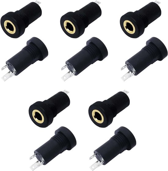 10x Audio Jack Socket 3-Pole Stereo Connector - Zwart - Inclusief Moer ...
