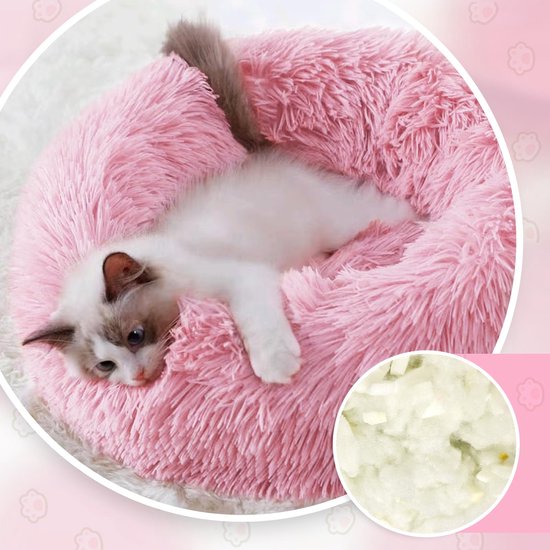 MDDK DY Hondenbed Kattenbed Fluffy Rond, Kattenmand 70CM Roze, Wasbaar ...