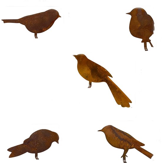 5 STKS, Roestige Vogels Decoratie, Levensechte Patina Metalen Vogels ...