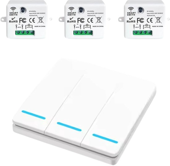 Slimme Draadloze Schakelaar | Wit | RF 433 Mhz | 3 knoppen | Exclusief ...