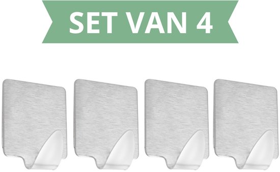 Zelfklevende RVS Wandhaakjes Set - 4 Stuks - Vierkant | Vierkante ...