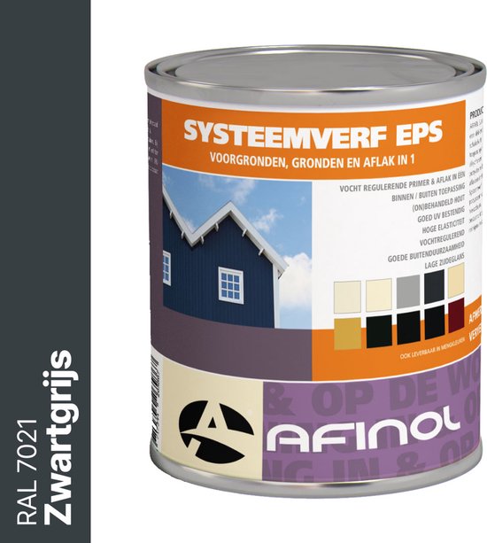 Afinol Systeemverf-Schakelverf Zwartgrijs (RAL 7021) 750 ml | bol