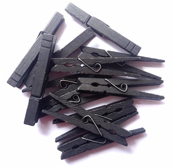 Houten Grote Wasknijpers - 30 Stuks - Zwart - 8,4 cm | bol