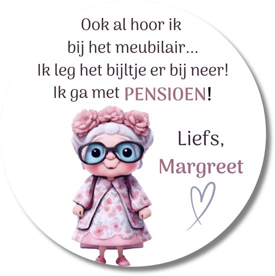 Pensioen stickers vrouw – 20 stuks – met naam – grappig afscheid werk – 40 mm | bol
