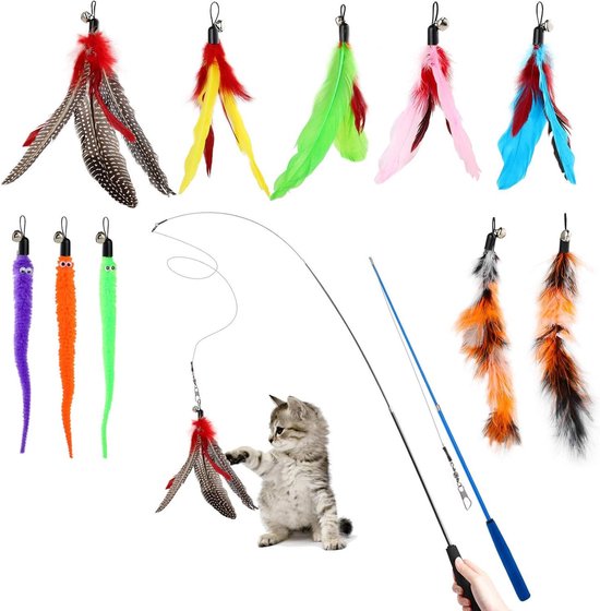 Feather Teaser Set for Cats - 12 Pieces Interactive Toy with ...