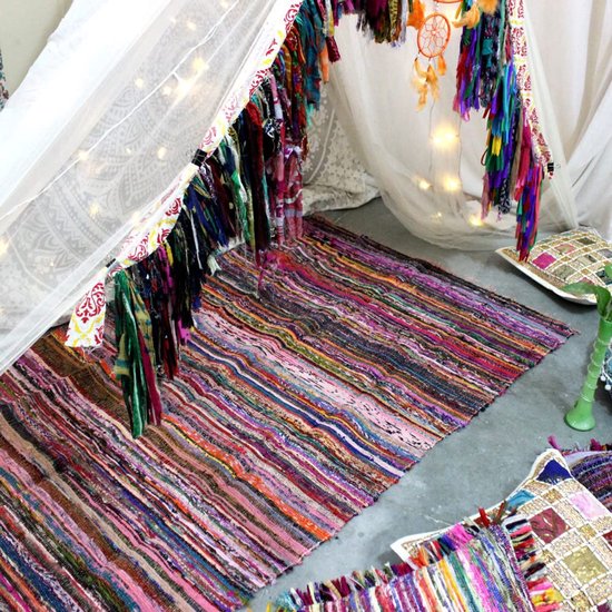 Handgemaakt Chindi tapijt - Boho stijl - 150 x 90 cm - Paars ...