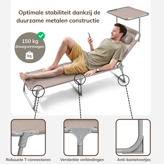 ACAZA Ligbed Tuin - Ligstoel Tuin - Zonnebed - Stretcher - Ligzetel ...
