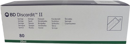 BD Syringe 2 pieces 20 ml Discardit II (300296)- 5 x 80 stuks voordeelverpakking | bol