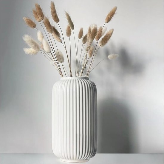 Witte Keramische Vaas - 20 cm - Geribbeld - Modern - Vazen - Keramiek | bol