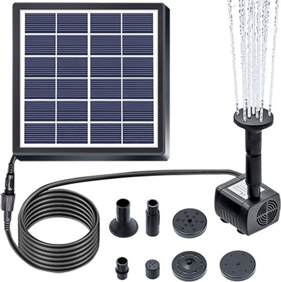 Solar Fountain - Zonnevulpomp - 1.5 W - met 7 Spuitkoppen -voor ...