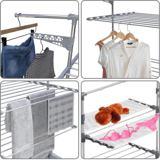 Inklapbare Droogtoren - RVS - Uitklapbare Droogrek op Wielen - 4 etages ...