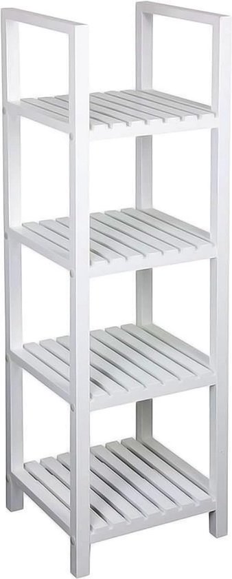 Houten badkamerrek met 4 planken in wit - houten badkamerrek staand rek ...