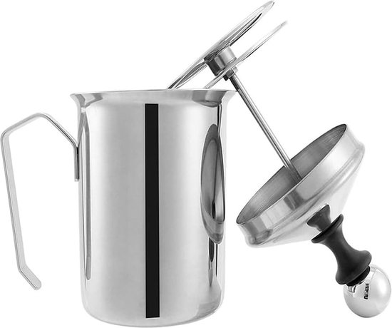 Gvolatee 500 ml roestvrij staal double mesh melkopschuimer handmatig, 8 ...