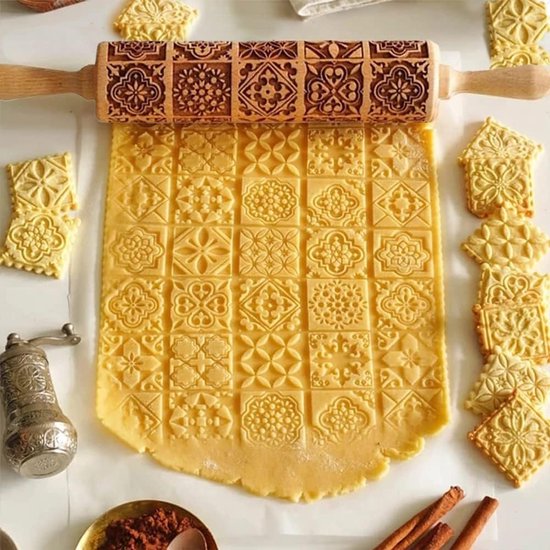 Houten deegroller, motief deegroller voor het bakken van koekjes ...