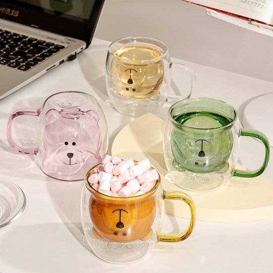 Leuke Beer Mokken Set van 2 Theekop 8 oz Dubbelwandige Glas Melk ...