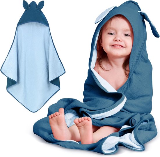 badhanddoek met capuchon, babyhanddoek, 100% katoen, mousseline, zachte ...