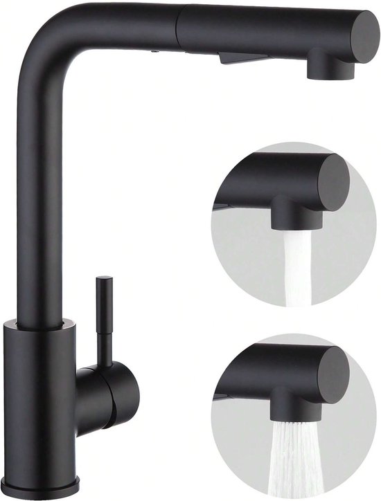 CECIPA Zwart Keukenkraan - Uittrekbare keukenmengkraan met 2 straalsoorten -... | bol