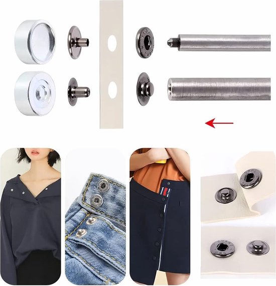 Drukknopset met tang, drukknopen, metaal, 12 sets van 5 mm, duurzaam ...