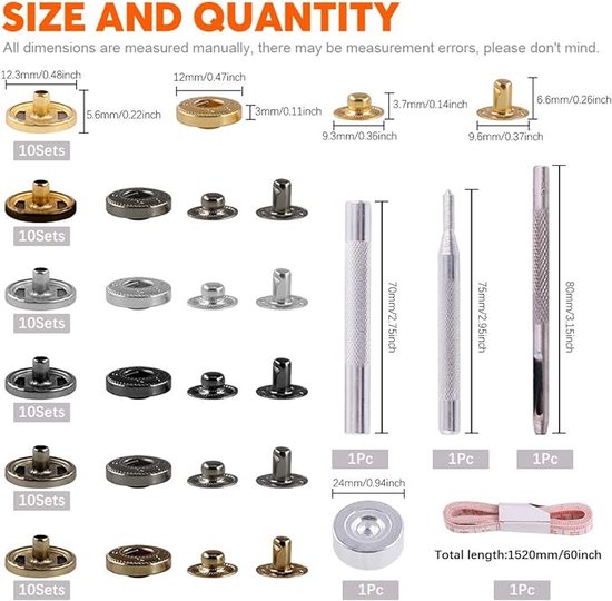 K-299 60 Sets Snap Fasteners Assortiment Kit met 4 Installatie ...