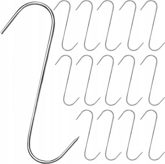15x Vleeshaak RVS - S Haak - Rookhaak - Vleeshaken voor ophangen - Set ...