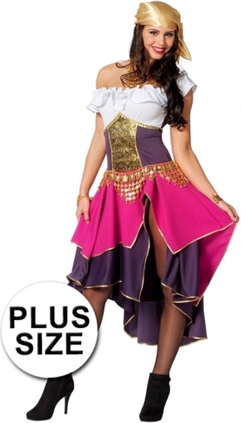 Grote maten roze zigeunerin verkleed kostuum voor dames ...