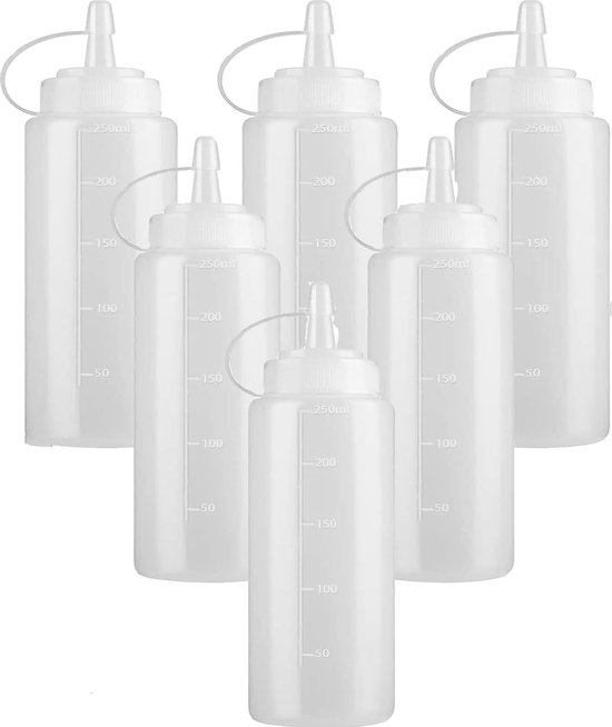 6 stuks kunststof knijpflessen van 250 ml, sausspuitfles, knijpfles van ...
