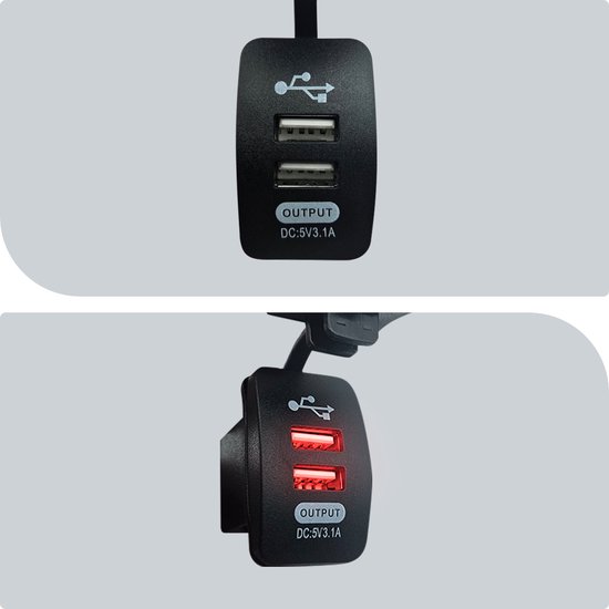 12V USB Autolader 2 Poorten Inbouw - 5V/3.1A - PUSB1-R - USB ...
