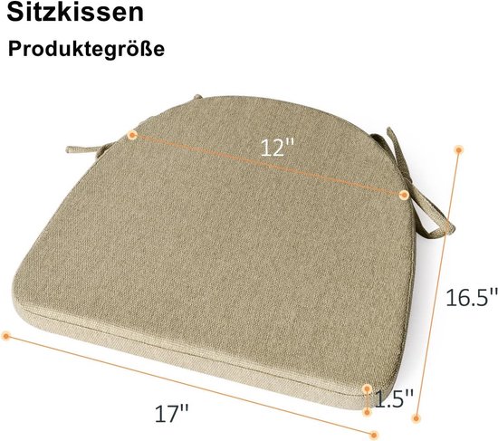Set van 2 zitkussens, stoelen, wasbaar stoelkussen met bindband, 43 x 41 cm, antislip... | bol