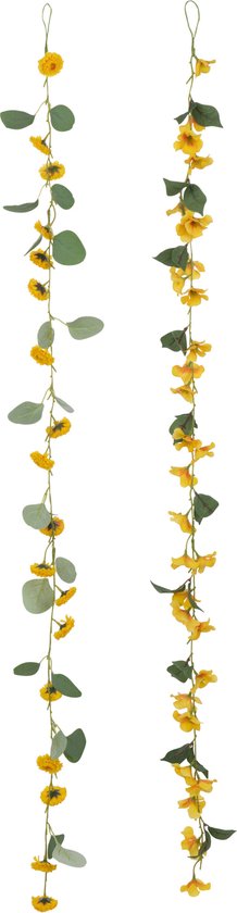 J-Line Slinger Bloemen + Blaadjes - kunststof - geel/groen - 2 stuks | bol