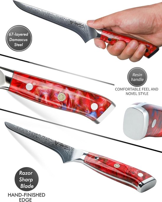 Fileermes Damastmes, Uitbeenmes 18 cm Professioneel scherp Keukenmes 67 ...