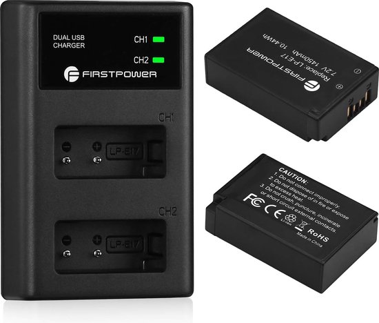 FirstPower LP-E17 Accu's + Oplader voor Canon camera - Set 2 Accu's ...