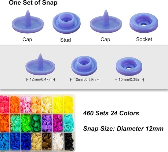 460 Sets Plastic Drukknopen met Snap Tang, 24-kleuren Kunststof ...