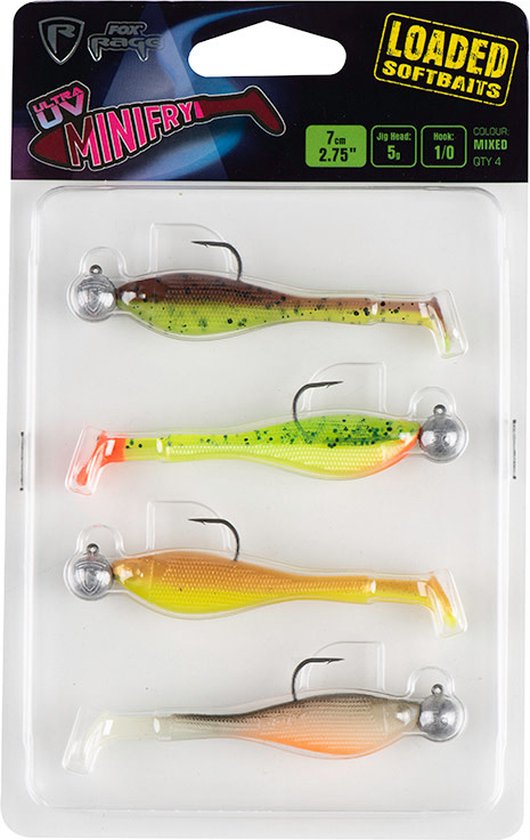 Fox Rage Loaded Softbaits Ultra UV Mini Fry Mixed (4 pcs) 7cm - Jighead ...