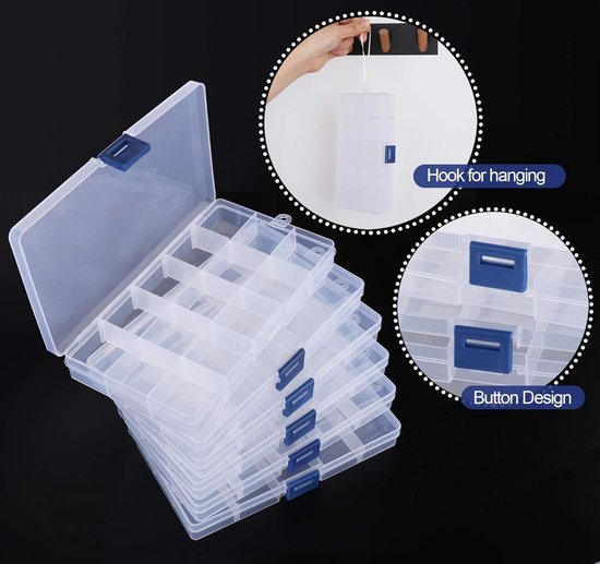 6 Stuks Transparante Opbergdoos,Verstelbare Kunststof Sorteerbox Met ...