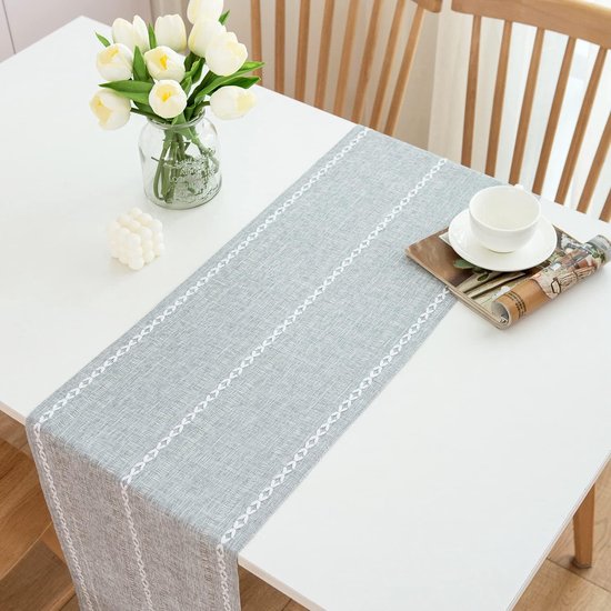 Tafelloper landhuisstijl grijs boho tafel loper met kwastjes rustieke table runner,... | bol