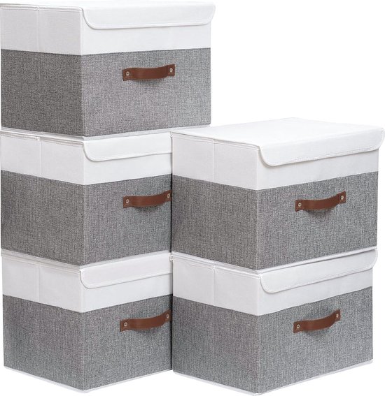 Opbergdozen met deksels, 3 stuks, opvouwbare opbergbak met handvat | bol