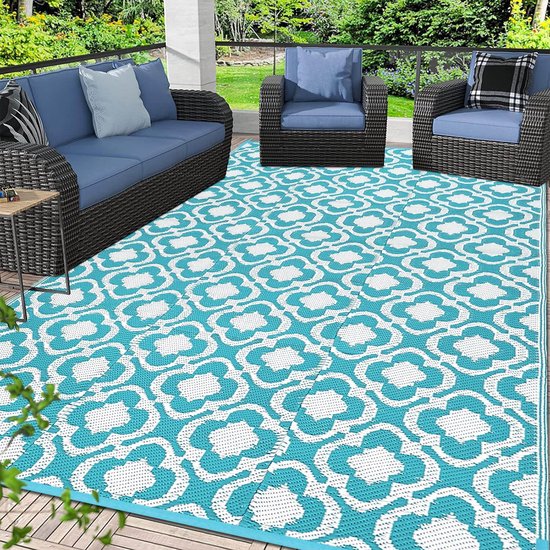 Outdoor tapijt, weerbestendig, turquoise, 180 x 270 cm, tuintapijt ...