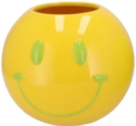 SMILEY FACE POT YELLOW/GREEN 15X15X12CM | bol