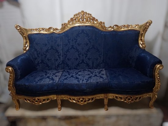 Barokstijl luxe 3-zits bank blauw met goud [Baroque] [Luxe] [Interieur ...