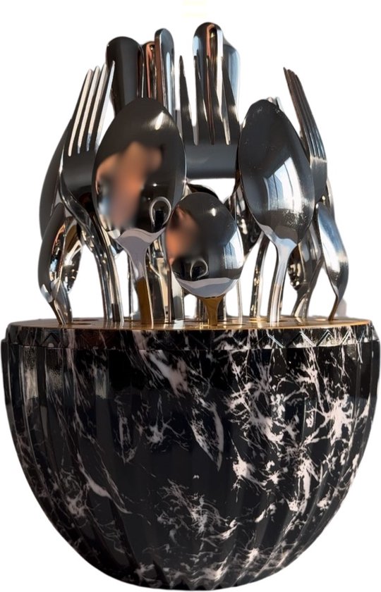 DailyRay - Ei Bestekset - Geribbeld Zwart - 24-delig - Zilver bestek ...