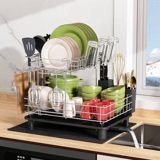 Afdruiprek Afdruiprek met lekbak en droogmat, roestvrijstalen ...